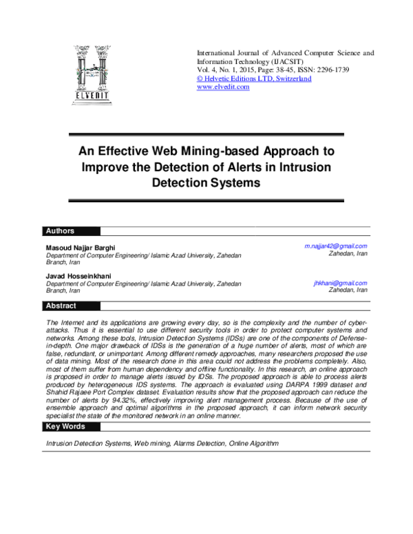 Pdf An Effective Web Mining Based Approach To Improve The Detection Of Alerts In Intrusion
