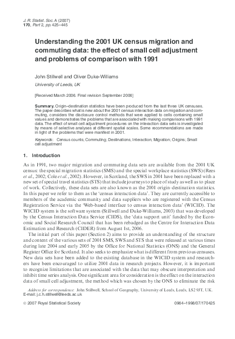 (PDF) Understanding the 2001 UK census migration and commuting data ...