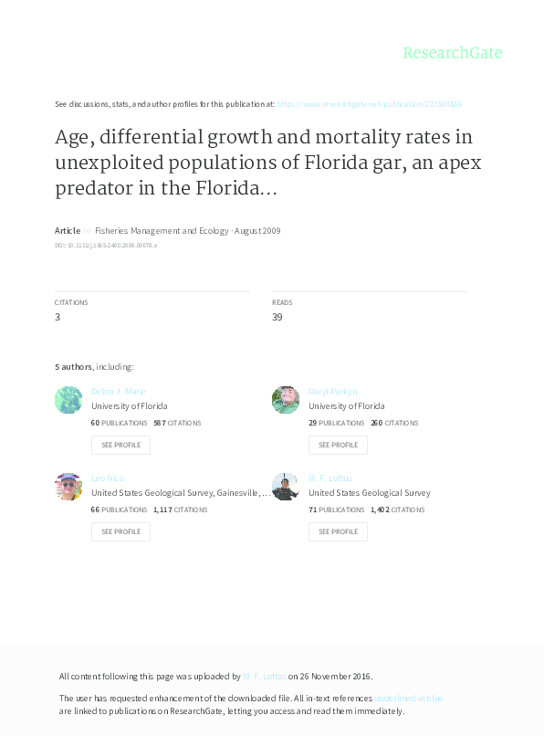 (PDF) Age, differential growth and mortality rates in unexploited ...