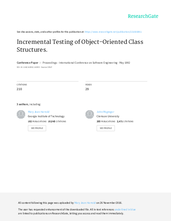 Pdf Incremental Testing Of Object Oriented Class Structures
