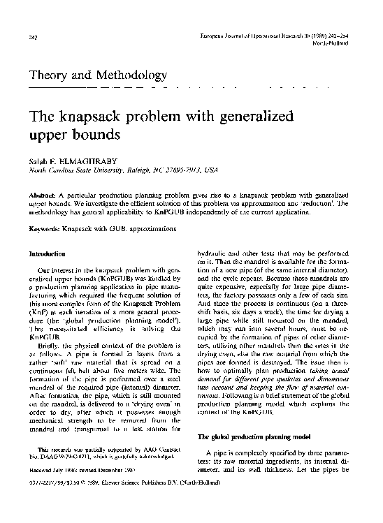 Pdf The Knapsack Problem With Generalized Upper Bounds 