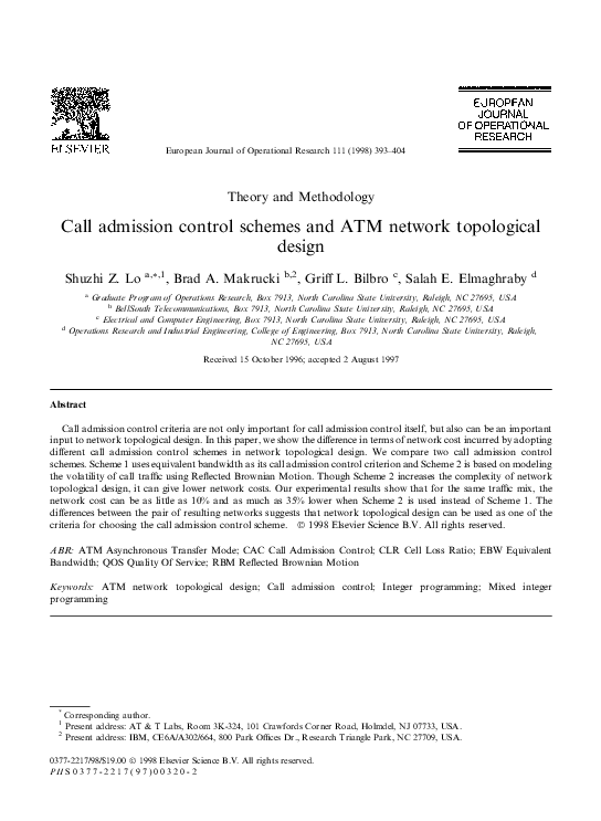 (PDF) Call admission control schemes and ATM network topological design
