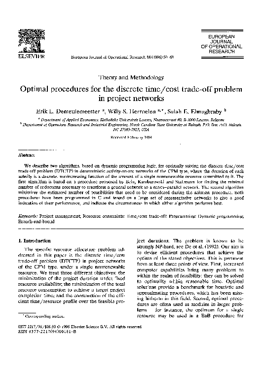 (PDF) Optimal procedures for the discrete time/cost trade-off problem in project networks