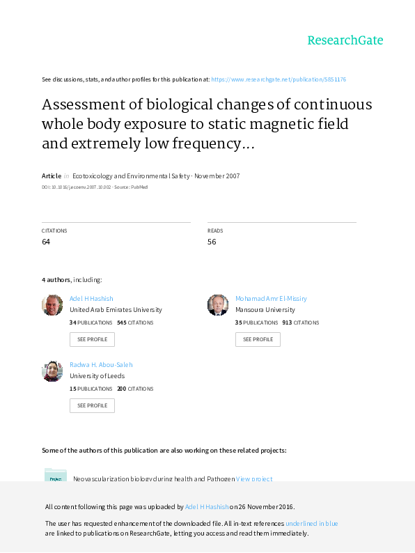 (PDF) Assessment of biological changes of continuous whole body exposure to static magnetic ...