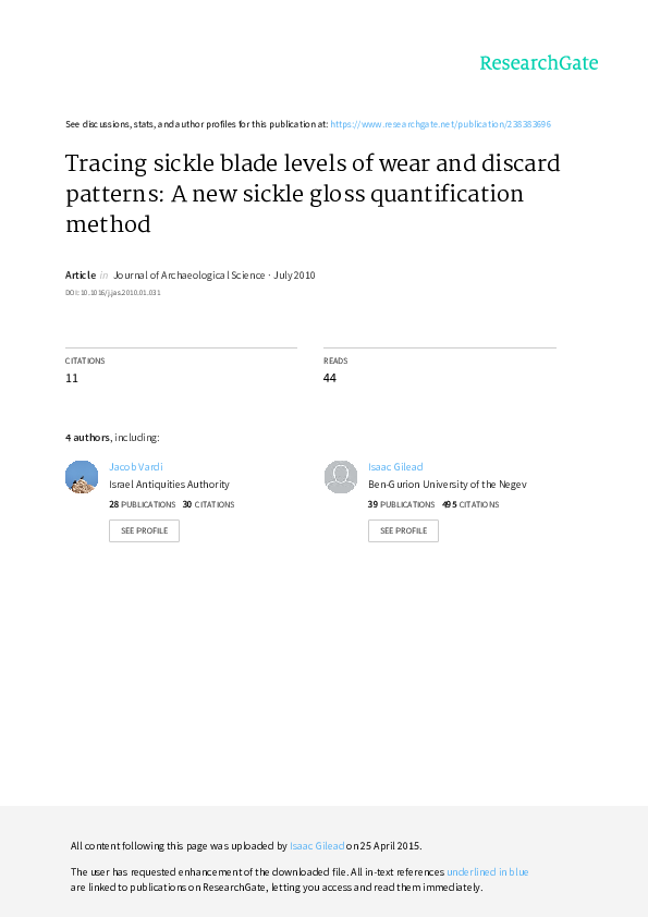 (PDF) Tracing sickle blade levels of wear and discard patterns: a new ...