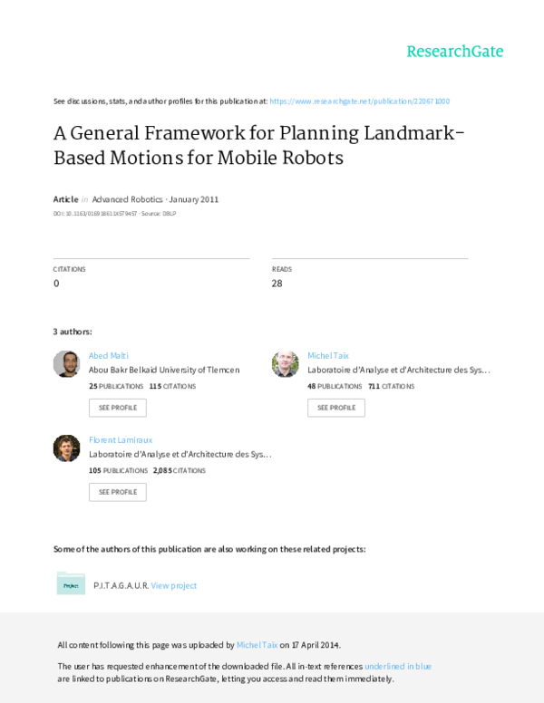 (PDF) A General Framework for Planning Landmark-Based Motions for Mobile Robots