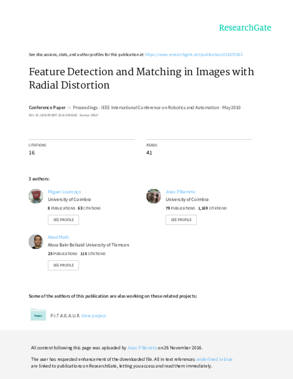 (PDF) Feature detection and matching in images with radial distortion