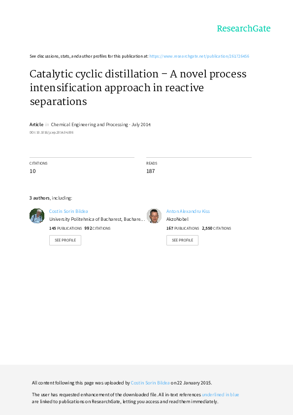 (PDF) Catalytic cyclic distillation – A novel process intensification approach in reactive ...