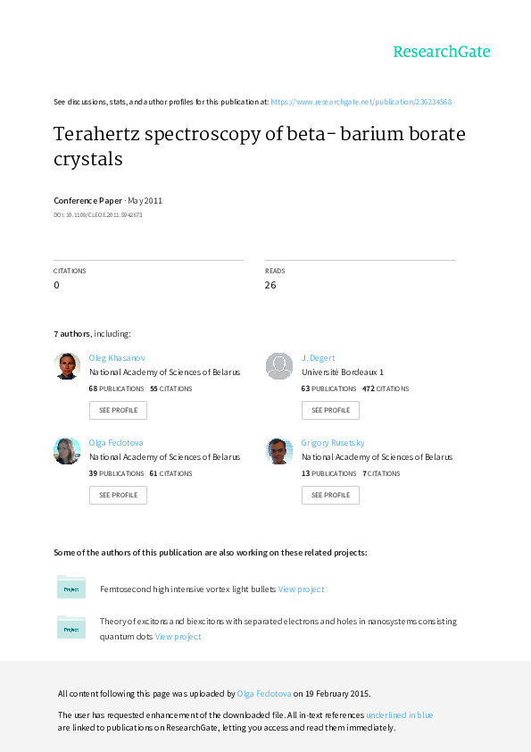 (PDF) Terahertz spectroscopy of beta- barium borate crystals