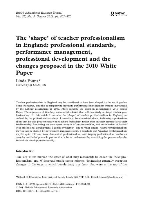 (PDF) The ‘shape’ of teacher professionalism in England: professional standards, performance ...
