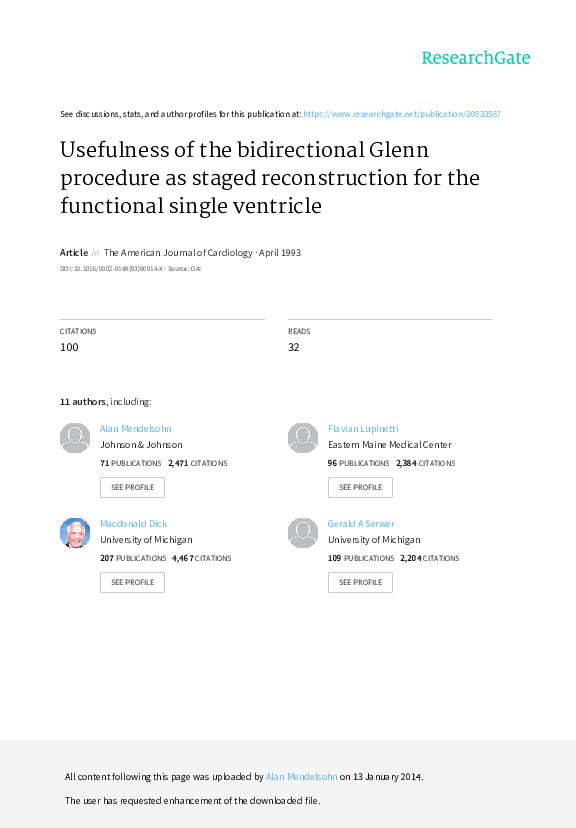 (PDF) Usefulness of the bidirectional Glenn procedure as staged ...