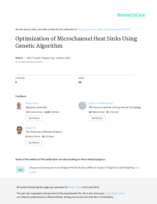 (PDF) Optimization of Microchannel Heat Sinks Using Genetic Algorithm
