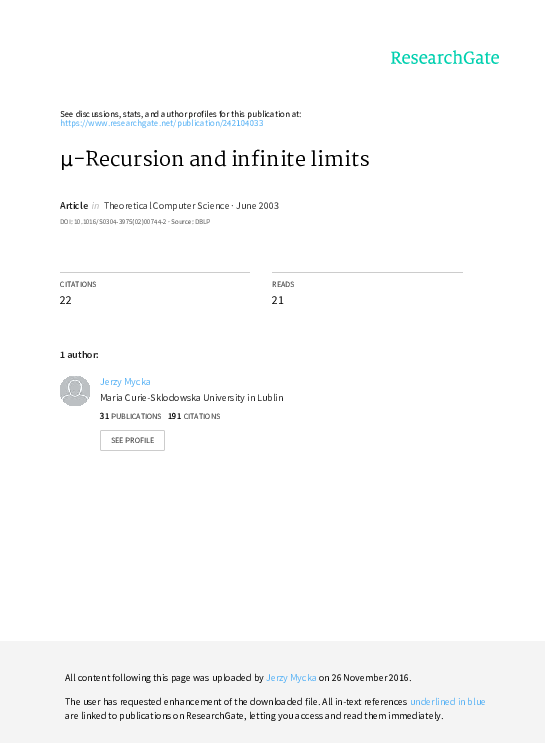(PDF) mu Recursion and infinite limits