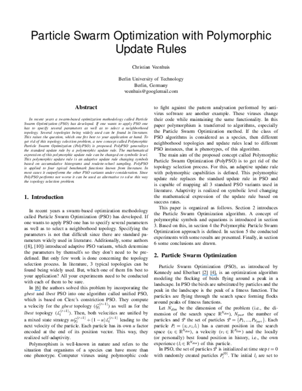 (PDF) Particle Swarm Optimization with Polymorphic Update Rules