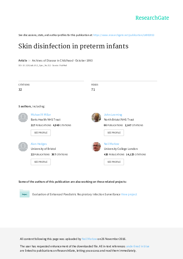 (PDF) Skin disinfection in preterm infants