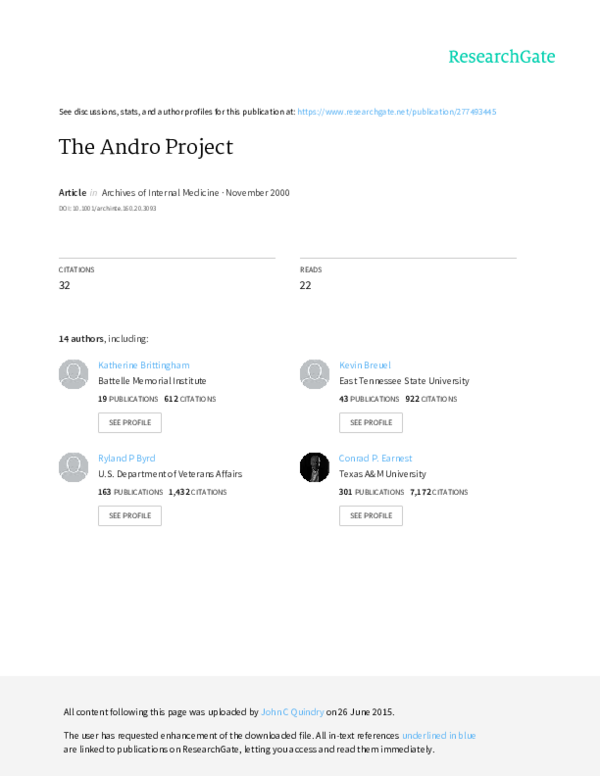 (PDF) The Andro Project: Physiological and Hormonal Influences of ...