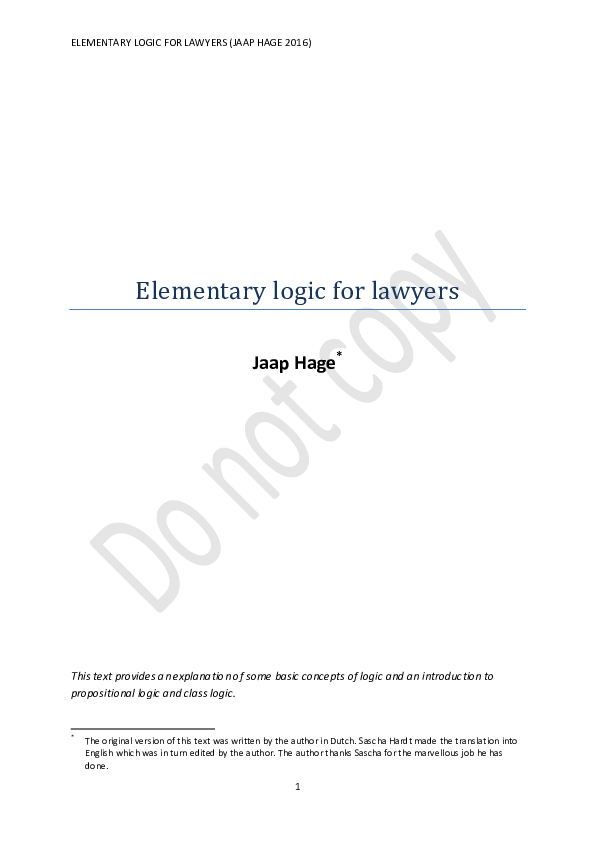 (PDF) Elementary logic for lawyers