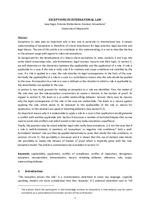 (PDF) EXCEPTIONS IN INTERNATIONAL LAW
