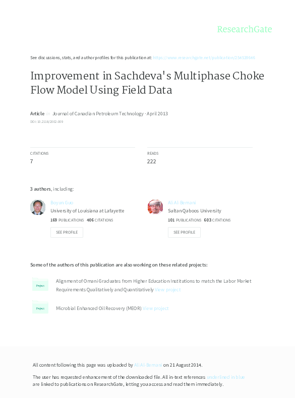 (PDF) Improvement in Sachdeva's Multiphase Choke Flow Model Using Field Data
