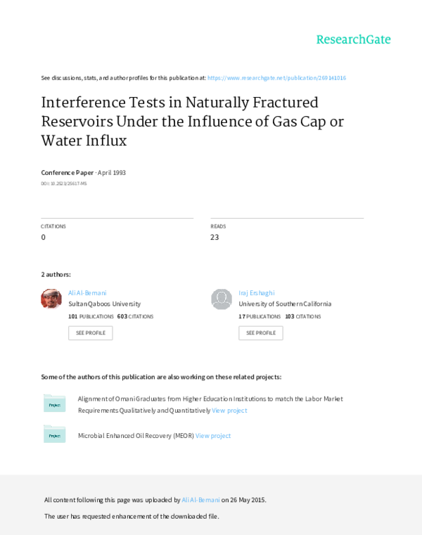 (PDF) Interference Tests in Naturally Fractured Reservoirs Under the ...