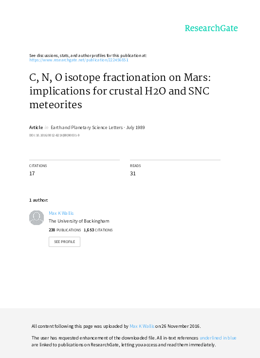 (PDF) C, N, O isotope fractionation on Mars: implications for crustal ...