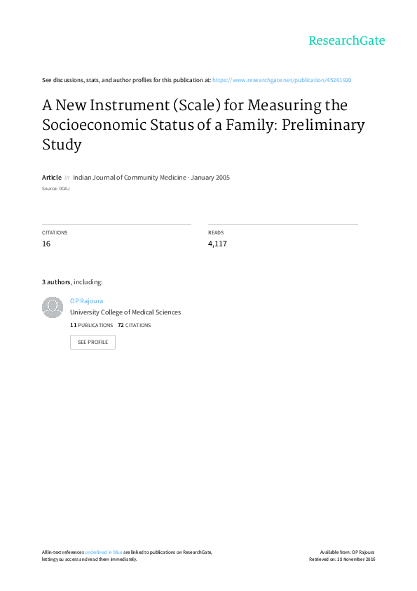 (PDF) A New Instrument (Scale) for Measuring the Socioeconomic Status ...