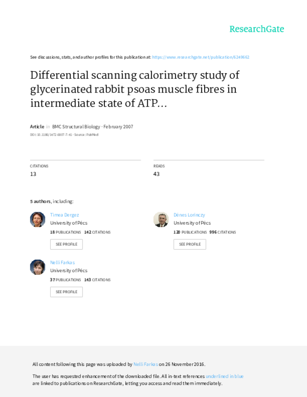 (PDF) Differential scanning calorimetry study of glycerinated rabbit ...