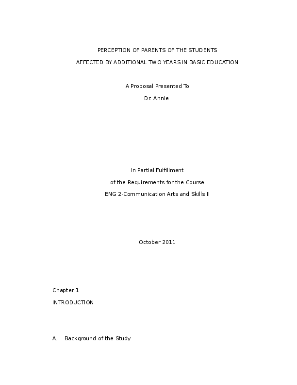 (DOC) PERCEPTION OF PARENTS OF THE STUDENTS AFFECTED BY ADDITIONAL TWO ...