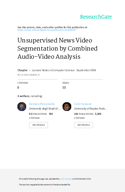 (PDF) Unsupervised News Video Segmentation by Combined Audio-Video Analysis