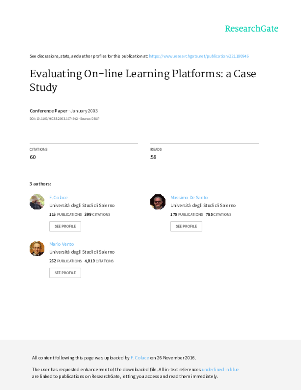 (PDF) Evaluating On-line Learning Platforms: a Case Study