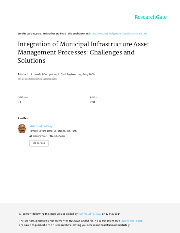 (PDF) Integration of Municipal Infrastructure Asset Management ...