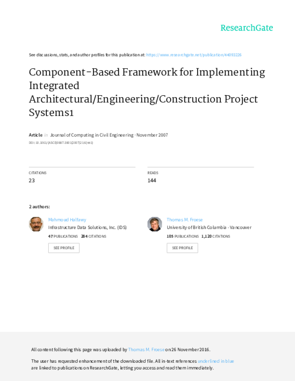 (PDF) Component-Based Framework for Implementing Integrated Architectural/Engineering ...