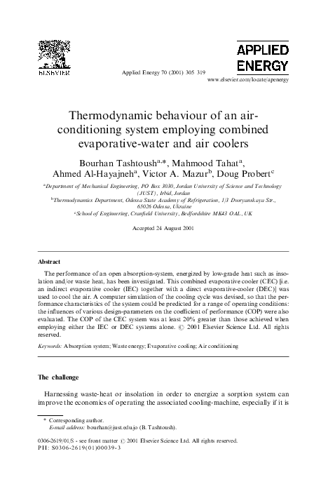 (PDF) Thermodynamic behaviour of an air-conditioning system employing ...