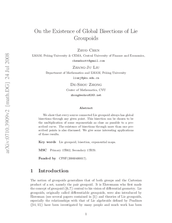 (PDF) On the existence of global bisections of Lie groupoids