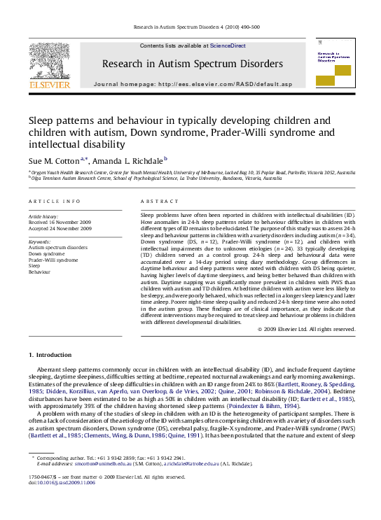 (PDF) Sleep patterns and behaviour in typically developing children and ...