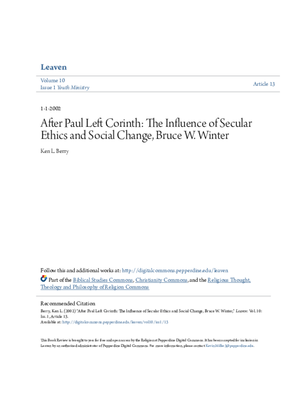 (PDF) After Paul Left Corinth: The Influence of Secular Ethics and ...