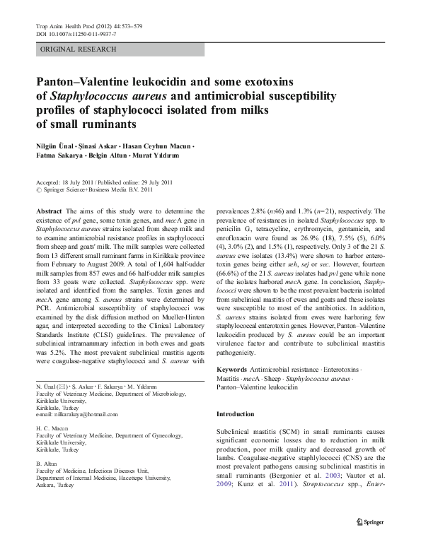(PDF) Panton–Valentine leukocidin and some exotoxins of Staphylococcus aureus and antimicrobial ...