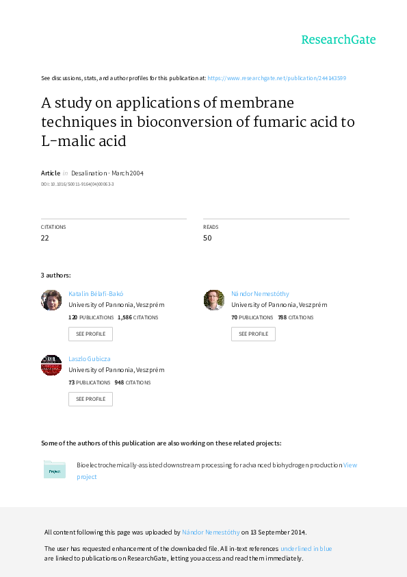 (PDF) A study on applications of membrane techniques in bioconversion ...