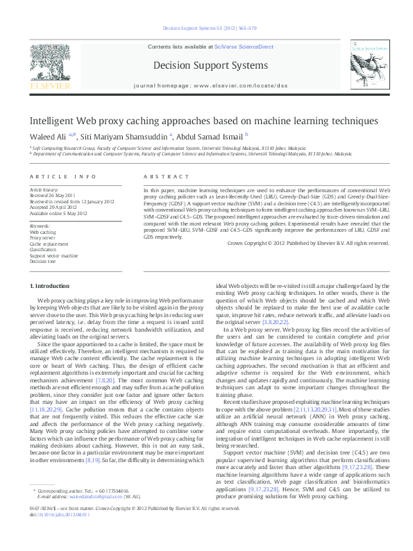Pdf Intelligent Web Proxy Caching Approaches Based On Machine Learning Techniques