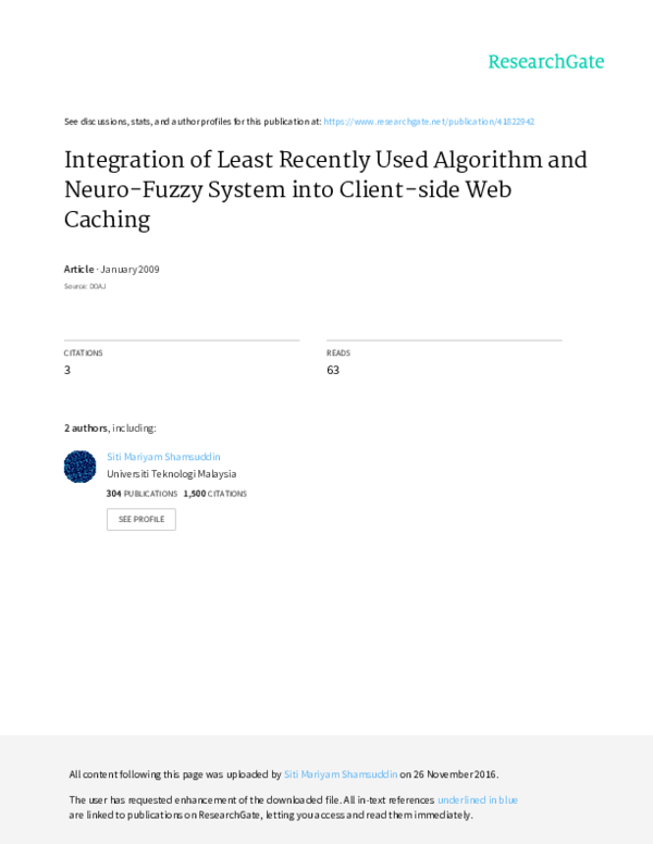 (PDF) Integration of Least Recently Used Algorithm and Neuro-Fuzzy System into Client-side Web ...