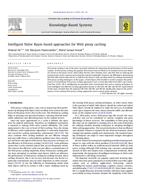 Pdf Intelligent Naïve Bayes Based Approaches For Web Proxy Caching