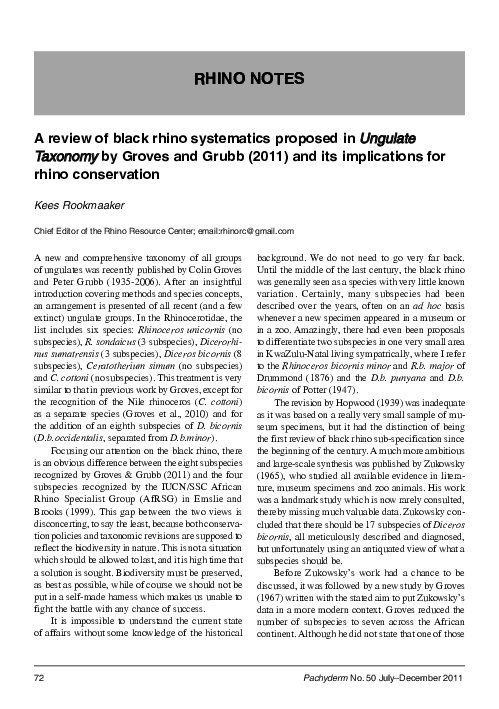 (PDF) RHINO NOTES A review of black rhino systematics proposed in ...