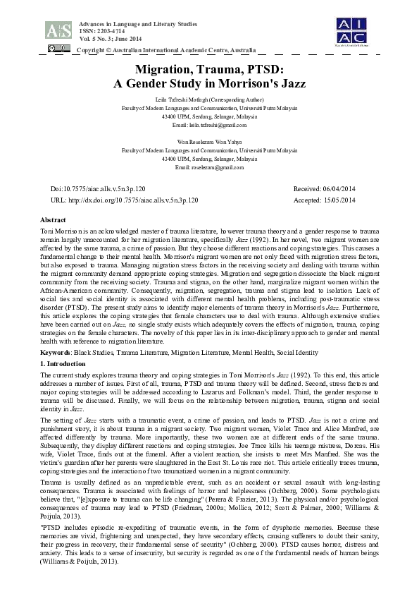 (PDF) Migration, Trauma, PTSD: A Gender Study in Morrison's Jazz