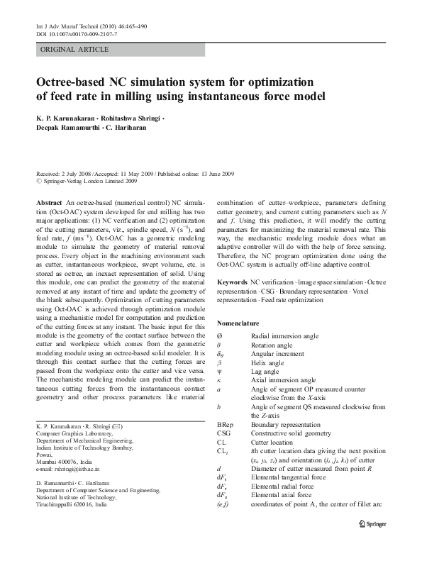 Pdf Octree Based Nc Simulation System For Optimization Of Feed Rate