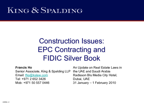 Pdf Construction Issues Epc Contracting And Fidic Silver Book