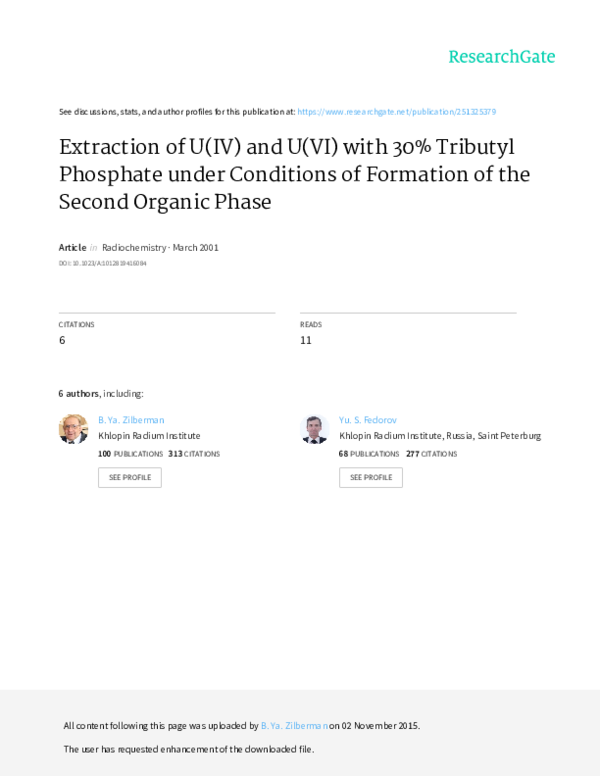 (PDF) Extraction of U(IV) and U(VI) with 30% Tributyl Phosphate under Conditions of Formation of ...