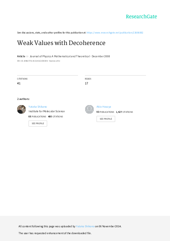 (PDF) Weak Values with Decoherence
