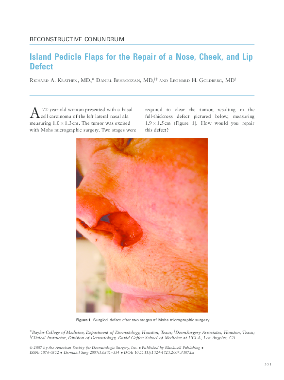 (PDF) Island Pedicle Flaps for the Repair of a Nose, Cheek, and Lip Defect