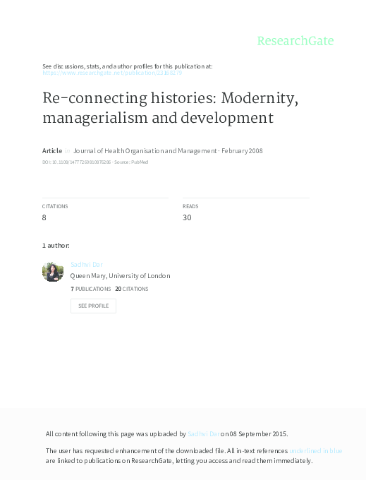 (PDF) Re-connecting histories: modernity, managerialism and development