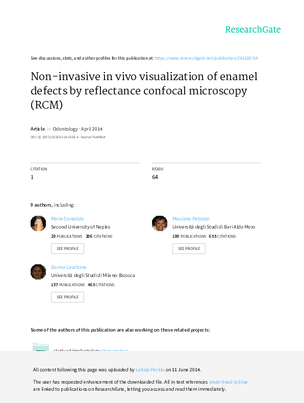 (PDF) Non-invasive in vivo visualization of enamel defects by reflectance confocal microscopy (RCM)